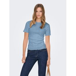 Kurzarmshirt Only "ONLTENNA O-NECK S/S TOP JRS NOOS", Damen, Gr. M, soft chambray, Jersey, Obermaterial: 50% Baumwolle, 50% Polyester, unifarben, regular fit normal, Rundhals, Shirts Kurzarmshirt