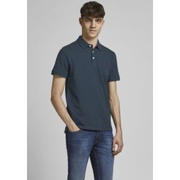 Jack & Jones Poloshirt JACK & JONES "JJEPAULOS Poloshirt mit klassischem Kragen und figurbetonter Form", Herren, Gr. S, blau, Piqu&eacute;, Obermaterial: 100% Baumwolle, unifarben mit Farbeinsatz, schmal, Shirts Poloshirt, Logostickerei, modisch, schmal, Baumwolle, Polokragen