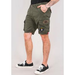 Cargoshorts Alpha Industries "Crew Short Patch", Herren, Gr. 28, N-Gr, gr&uuml;n (schwarz olive), Web, Obermaterial: 98% Baumwolle, 2% Elasthan, unifarben, slim fit kniefrei, Hosen Cargoshorts