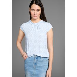 Print-Shirt HECHTER PARIS, Damen, Gr. 44, blau (hellblau, wei&szlig;, gemustert), Jersey, Obermaterial: 95% Viskose, 5% Elasthan, gemustert, figurumspielend h&uuml;ftlang, Rundhals, Shirts Print-Shirt, mit femininem Ausschnittdetail