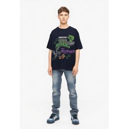 T-Shirt name it "NKMJAHI MINECRAFT NREG SS TOP NOOS BFU", Jungen, Gr. 122/128, blau (navy blazer), Jersey, Obermaterial: 100% Baumwolle, bedruckt, relaxed fit normal, Rundhals, Shirts T-Shirt