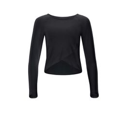 Langarmshirt WINSHAPE "Cropped Functional Light and Soft", Damen, Gr. S, schwarz, 85% Polyester, 15% Elasthan, Rundhals, Shirts Langarmshirt, Overlap-Applikation