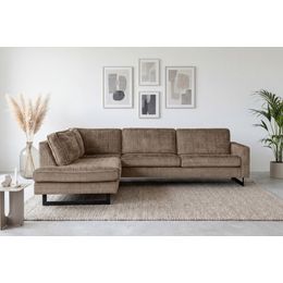 Ecksofa Home Affaire "Pinto, 290 cm, Cord, Chenille, Lederoptik, Ottomane links / rechts", braun, B:290cm H:85cm T:217cm, 100% Polyester, Sofas, Ecksofa, mit Keder, schwarze Metallf&uuml;&szlig;e, Wellenunterfederung