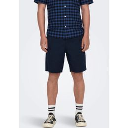 Only & Sons Shorts ONLY & SONS "ONSLINUS 0007 COT LIN SHORTS NOOS", Herren, Gr. XXL, N-Gr, blau (schwarz navy), Web, Obermaterial: 75% Baumwolle, 25% Leinen, unifarben, loose fit kniefrei, Hosen Shorts