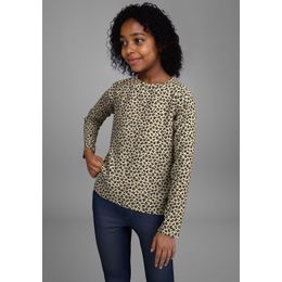 Langarmshirt Kidsworld "Shirt in Leo-Optik", M&auml;dchen, Gr. 152/158, gemustert leo, Single Jersey, Obermaterial: 95% Baumwolle, 5% Elasthan, Basic h&uuml;ftlang, Rundhals, Shirts Langarmshirt, Modischer Animal-Print