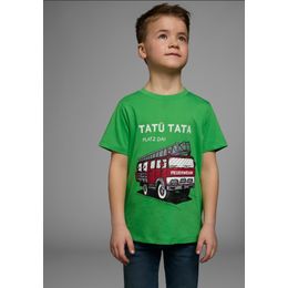 T-Shirt Kidsworld "Feuerwehr-Druck: PLATZ DA", Jungen, Gr. 104/110, gr&uuml;n, Single Jersey, Obermaterial: 100% Baumwolle, bedruckt, Basic, Shirts T-Shirt, Kurzarm, basic geschnitten, mit coolen Statements, Topseller
