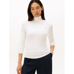 Langarmshirt Tommy Hilfiger "SLIM 5X2 RIB ROLL-NK LS", Damen, Gr. M (38), ivory silk, Rippware, Obermaterial: 95% Viskose, 5% Elasthan, unifarben, Basic, schmal h&uuml;ftlang, Rundhals, abgesteppte Kante, Shirts Langarmshirt, in gerippter Struktur