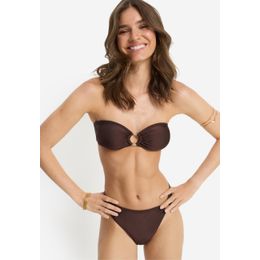Bandeau-Bikini-Top LSCN BY LASCANA "Sunny", Damen, Gr. 42, Cup C/D, schwarz braun, Obermaterial: 82% Polyamid, 18% Elasthan. Futter: 100% Polyester, gl&auml;nzend, Bikini-Oberteile Bandeau-Bikini-Top, in trendiger Glanzware