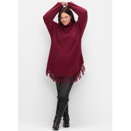 Strickponcho sheego "Strickpullover", Damen, Gr. 48/50, lila (beere), 50% Baumwolle, 50% Polyacryl, unifarben, Pullover Strickponcho