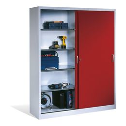 C+P Werkzeugschrank mit Schiebet&uuml;ren, innen 2 x 4 B&ouml;den, H1950xB1600xT500mm Front Rubinrot Korpus Lichtgrau ; C + P M&ouml;belsysteme (2159-00|S10098)
