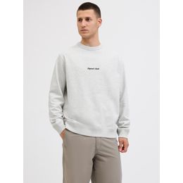 Jack & Jones Sweatshirt JACK & JONES "JORNORREBRO EMB SWEAT CREW NOOS", Herren, Gr. XS, grau (wei&szlig; melange), angeraute Sweatware, Obermaterial: 89% Baumwolle, 11% Polyester, meliert, unifarben, relaxed fit normal, Rundhals, Rippb&uuml;ndchen, Sweatshirts Sweatshirt, mit Logo Print