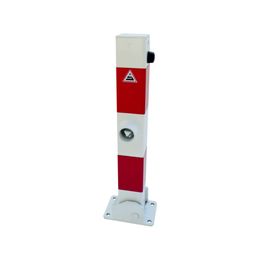 Schake Absperrpfosten Typ 4715FUB, umlegbar, Vierkantrohr 70x70mm, &Uuml;berflur 500 mm, f&uuml;r D&uuml;belbefestigung + Dreikantverschlu&szlig;, wei&szlig; / rot)