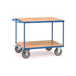 Fetra 2401 Tischwagen aus Stahlrohr mit Holzplattformen und Schiebeb&uuml;gel (Tragkraft:600 kg, TPE-Reifen))