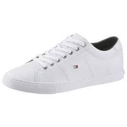 Sneaker Tommy Hilfiger "ESSENTIAL LEATHER SNEAKER", Herren, Gr. 42, wei&szlig;, Leder, Schuhe Sneaker, Freizeitschuh, Halbschuh, Schn&uuml;rschuh mit Flaggenstickerei, Topseller