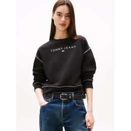 Sweatshirt Tommy Jeans "TJW RLX CRP STITCH LINEAR CREW", Damen, Gr. XL (42), schwarz, Sweatware, Obermaterial: 80% Baumwolle, 20% Polyester, unifarben, relaxed fit, Rundhals, Rippb&uuml;ndchen, Sweatshirts Sweatshirt