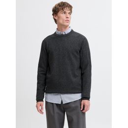 Jack & Jones Strickpullover JACK & JONES "JJEPERFECT WOOL KNIT CREW NECK SN", Herren, Gr. XS, schwarz (schwarz beauty detail:melange), Strick, Obermaterial: 32% Baumwolle, 28% Polyester, 20% Wolle, 20% Nylon, meliert, regular fit, Rundhals, B&uuml;ndchen, Pullover Strickpullover