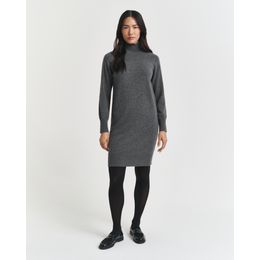 Strickkleid Gant "SUPERFINE LAMBSWOOL KNIT", Damen, Gr. XXL, N-Gr, charcoal melange, Strick, Obermaterial: 100% Wolle, ca. Mitte Knie, Rippb&uuml;ndchen, Kleider Strickkleid, Winterkleid, relaxed fit, Rollkragen, aus reiner Wolle
