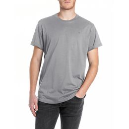 T-Shirt Replay, Herren, Gr. XL, grau (lead grau), Jersey, Obermaterial: 100% Baumwolle, unifarben, regular fit h&uuml;ftbedeckend, Rundhals, mit Umschlag, Shirts T-Shirt
