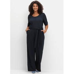Jumpsuit sheego by Joe Browns, Damen, Gr. 52, Normalgr&ouml;&szlig;en, blau (tiefblau), 68% Viskose, 27% Polyamid, 5% Elasthan, unifarben, lang, Overalls Jumpsuit