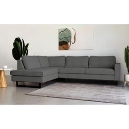 Ecksofa Home Affaire "Pinto, 290 cm, Cord, Chenille, Lederoptik, Ottomane links / rechts", schwarz (onyx), B:290cm H:85cm T:217cm, 90% Polyester, 10% Nylon, Sofas, Ecksofa, mit Keder, schwarze Metallf&uuml;&szlig;e, Wellenunterfederung