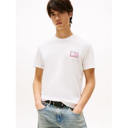 T-Shirt Tommy Jeans "TJM SLIM POP COLOR FLAG TEE EXT", Herren, Gr. M, beige (ecru), Single Jersey, Obermaterial: 100% Baumwolle, unifarben, regular fit normal, Rundhals, eingesetzt abgesteppte Kante, Shirts T-Shirt, Mit Rundhalsausschnitt