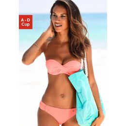 B&uuml;gel-Bandeau-Bikini s.Oliver, Damen, Gr. 38, Cup D, orange (peach), Recycling-Polyamid, unifarben, Bikini-Sets B&uuml;gel-Bandeau-Bikini, mit Raffung