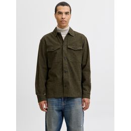 Jack & Jones Langarmhemd JACK & JONES "JJEPERFECT MELANGE OVERSHIRT LS SN", Herren, Gr. L, N-Gr, gr&uuml;n (rosin), Web, Obermaterial: 100% Baumwolle, meliert, relaxed fit, Hemden Langarmhemd