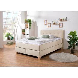 Boxspringbett Home Affaire "Fargo", beige, B:153cm L:227cm, Struktur fein (100% Polyester);Samtstoff (100% Polyester), Komplettbetten, Boxspringbett, in &Uuml;berl&auml;nge 220 cm, mit Topper, 3 Ausf&uuml;hrungen, 4, Breiten