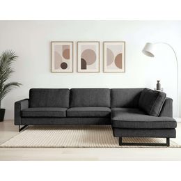Ecksofa Home Affaire "Pinto, 290 cm, Cord, Chenille, Lederoptik, Ottomane links / rechts", dunkelgrau, B:290cm H:85cm T:217cm, 100% Polyester, Sofas, Ecksofa, mit Keder, schwarze Metallf&uuml;&szlig;e, Wellenunterfederung