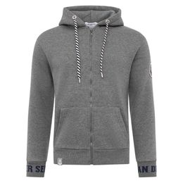 Kapuzensweatjacke Zwillingsherz "K&uuml;ste Meer Moin", Herren, Gr. M, grau (dunkelgrau), angeraute Sweatware, Obermaterial: 50% Baumwolle, 50% Polyester, h&uuml;ftbedeckend, ohne Ausschnitt, Sweatjacken Kapuzensweatjacke, Taschen, Kordelzug, Langarm, Rei&szlig;verschluss, Schriftz&uuml;ge