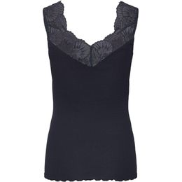Spitzentop rosemunde "Beatha Lace Top", Damen, Gr. L, schwarz, Feinripp, Obermaterial: 55% Seide, 45% Baumwolle, unifarben, V-Ausschnitt, Tops Spitzentop, Vintage-Spitzenbesatz, feminin, ohne &Auml;rmel, Seidenmix