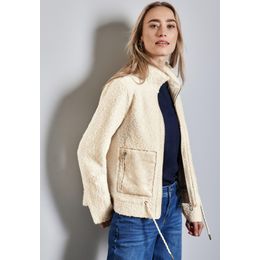 Jackenblazer Street One, Damen, Gr. 46, wei&szlig; (pearly wei&szlig;), Web, Obermaterial: 100% Polyester, Strukturmuster, unifarben, regular fit taillenbedeckt, gerader Abschluss, Blazer Jackenblazer, mit Shearling-Details