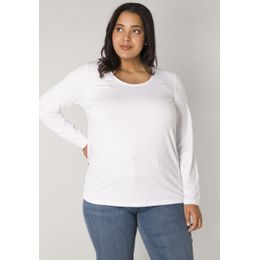 Langarmshirt Base Level Curvy, Damen, Gr. 50, wei&szlig;, Web, Obermaterial: 96% Viskose, 4% Elasthan, unifarben, regular fit h&uuml;ftbedeckend, Rundhals, Shirts Langarmshirt, mit Rundhalsausschnitt