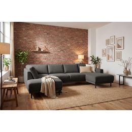 Wohnlandschaft Home Affaire "Sveeva, U-Form, XXL, B.310 cm, schwarze Metallf&uuml;&szlig;e", anthrazit, B:310cm H:78cm T:197cm, 100% PES, Sofas, Wohnlandschaft, langlebiger Webstoff, mit Wellenunterfederung, viele Farben