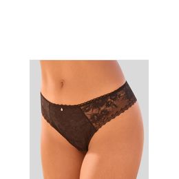String Lascana, Damen, Gr. 44/46, schwarz, Spitze, Obermaterial: 87% Polyamid, 13% Elasthan, k&ouml;rpernah, Unterhosen String, rundherum aus floraler, dezent transparenter Spitze