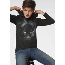 Kapuzenshirt Kidsworld "PANTHER - Fotodruck", Jungen, Gr. 152/158, schwarz, Jersey, Obermaterial: 100% Baumwolle. Obermaterial Vorderteil: 100% Polyester, bedruckt, Basic, Basic, Shirts Kapuzenshirt, Langarm, Basic-Passform, mit peppigem Druck, aus Baumwolle, Topseller