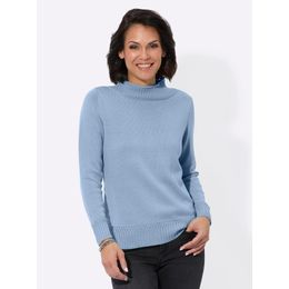 Stehkragenpullover Casual Looks "Stehkragen-Pullover", Damen, Gr. 42, blau (eisblau), 50% Baumwolle, 50% Polyacryl, unifarben, Pullover Stehkragenpullover