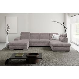 Wohnlandschaft WERK2 "Cordoba inkl. Bett, Bettkasten & Kopfteilfunktion, Breite 359 cm", braun, B:359cm H:86cm T:232cm, 100% Polyester, Sofas, Wohnlandschaft, bequem, komfortable Wellenunterfederung, inkl. Schlaffunktion, U-Form