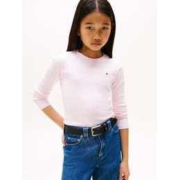 Langarmshirt Tommy Hilfiger "POINTELLE TOP LS", M&auml;dchen, Gr. 6 (116), rosa (light pink), Single Jersey, Obermaterial: 94% Baumwolle, 6% Elasthan, unifarben, regular fit taillenlang, Rundhals, Shirts Langarmshirt, f&uuml;r Kinder bis 16 Jahre, mit Logo-Druck