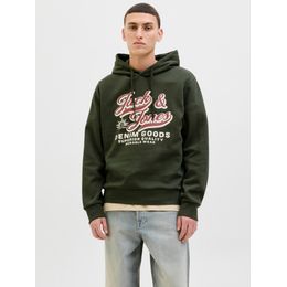 Jack & Jones Kapuzensweatshirt JACK & JONES "JJELOGO SWEAT HOOD 2 COL 25/26 NOOS", Herren, Gr. XL, bunt (duffel bag), angeraute Sweatware, Obermaterial: 70% Baumwolle, 30% Polyester, bedruckt, regular fit normal, Rundhals, Rippb&uuml;ndchen, Sweatshirts Kapuzensweatshirt, mit stylischem Print