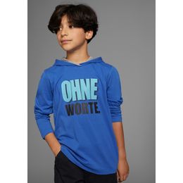Kapuzenshirt Kidsworld "OHNE Worte", Jungen, Gr. 164/170, blau (royalblau), Jersey, Obermaterial: 100% Baumwolle. Kapuzenfutter: 90% Baumwolle, 10% Viskose, bedruckt, Basic, Shirts Kapuzenshirt, cooler Spruch