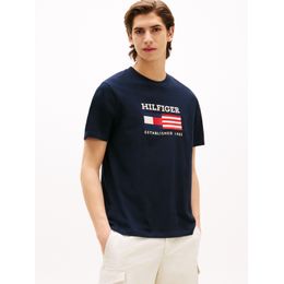 T-Shirt Tommy Hilfiger "AMERICANA MONOTYPE FLAG BOX TEE", Herren, Gr. M, blau (desert sky), Single Jersey, Obermaterial: 100% Baumwolle, regular fit, Rundhals, Shirts T-Shirt, Mit markanter Stickerei
