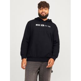 Jack & Jones PlusSize Hoodie "JJECORP LOGO SWEAT HOOD PLAY NOOS PLS", Herren, Gr. 4XL, schwarz, Sweatware, Obermaterial: 70% Baumwolle, 30% Polyester, JACK & JONES PLUSSIZE, unifarben, Basic, regular fit normal, Rippb&uuml;ndchen, Sweatshirts Hoodie