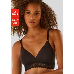 Bralette-BH Petite Fleur, Damen, Gr. 70, Cup AA, schwarz (schwarz, wei&szlig;), Jersey, Obermaterial: 82% Baumwolle, 10% Elasthan, 8% Polyamid, BHs Bralette-BH, ohne B&uuml;gel im attraktiven Doppelpack