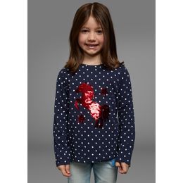 Langarmshirt Kidsworld "f&uuml;r kleine M&auml;dchen", M&auml;dchen, Gr. 104/110, blau (marine), Single Jersey, Obermaterial: 100% Baumwolle, bedruckt, bestickt, Basic h&uuml;ftlang, Rundhals, abgesteppte Kante, Shirts Langarmshirt, Langarm, Basic-Passform, bedruckt, Rundhalsausschnitt