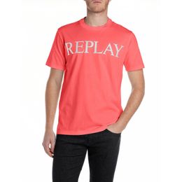 T-Shirt Replay, Herren, Gr. XL, rot (poppy rot), Jersey, Obermaterial: 100% Baumwolle, bedruckt, regular fit, Rundhals, Shirts T-Shirt, mit Logo-Frontprint