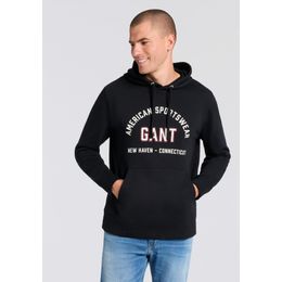 Sweatshirt Gant "PRINTED GRAPHIC", Herren, Gr. XXL, schwarz, Sweatware, Obermaterial: 87% Baumwolle, 13% Polyester, regular fit normal, Rundhals, B&uuml;ndchen, Sweatshirts Sweatshirt, mit Kapuze, regular fit, K&auml;ngurutasche
