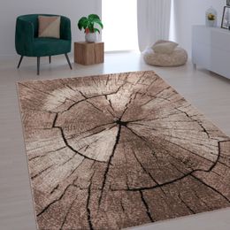 Teppich Paco Home "Rodos 605", beige, B:80cm H:18mm L:150cm, Polyester, Polypropylen, Teppiche, Teppich, Kurzflor, Motiv Baumstumpf, Holz, ideal im Wohnzimmer & Schlafzimmer
