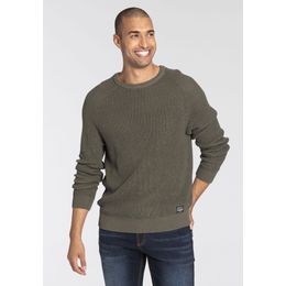 Rundhalspullover Bruno Banani, Herren, Gr. 3XL (64/66), gr&uuml;n (khaki), Strick, Obermaterial: 50% Baumwolle, 50% Polyacryl, regular fit, Rundhals, Raglan&auml;rmel Rippb&uuml;ndchen, Pullover Rundhalspullover, mit besonderer Struktur