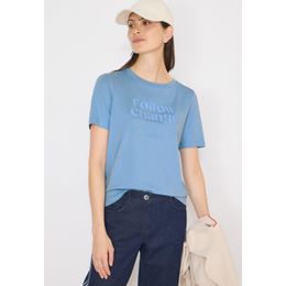 Kurzarmshirt Cecil, Damen, Gr. S (38), cloud blau, Jersey, Obermaterial: 50% Baumwolle, 50% Modal, bedruckt, normal h&uuml;ftbedeckend, Rundhals, Shirts Kurzarmshirt, mit Frontprint
